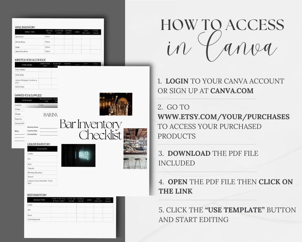 Bar Inventory Checklist, Printable PDF for Bartenders, Liquor Stock ...