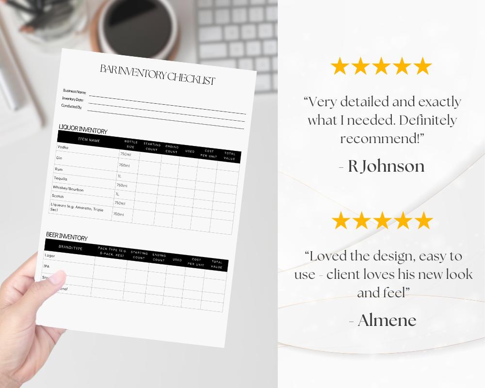 Bar Inventory Checklist, Printable PDF for Bartenders, Liquor Stock ...