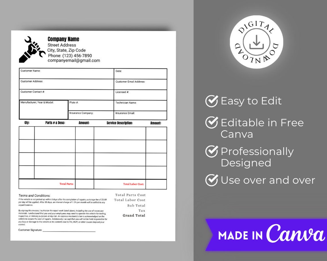 Automotive Service Invoice Template | Business Invoice | Instant ...
