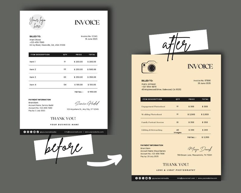 Photographer Invoice Template - Editable Canva Design - Photography ...