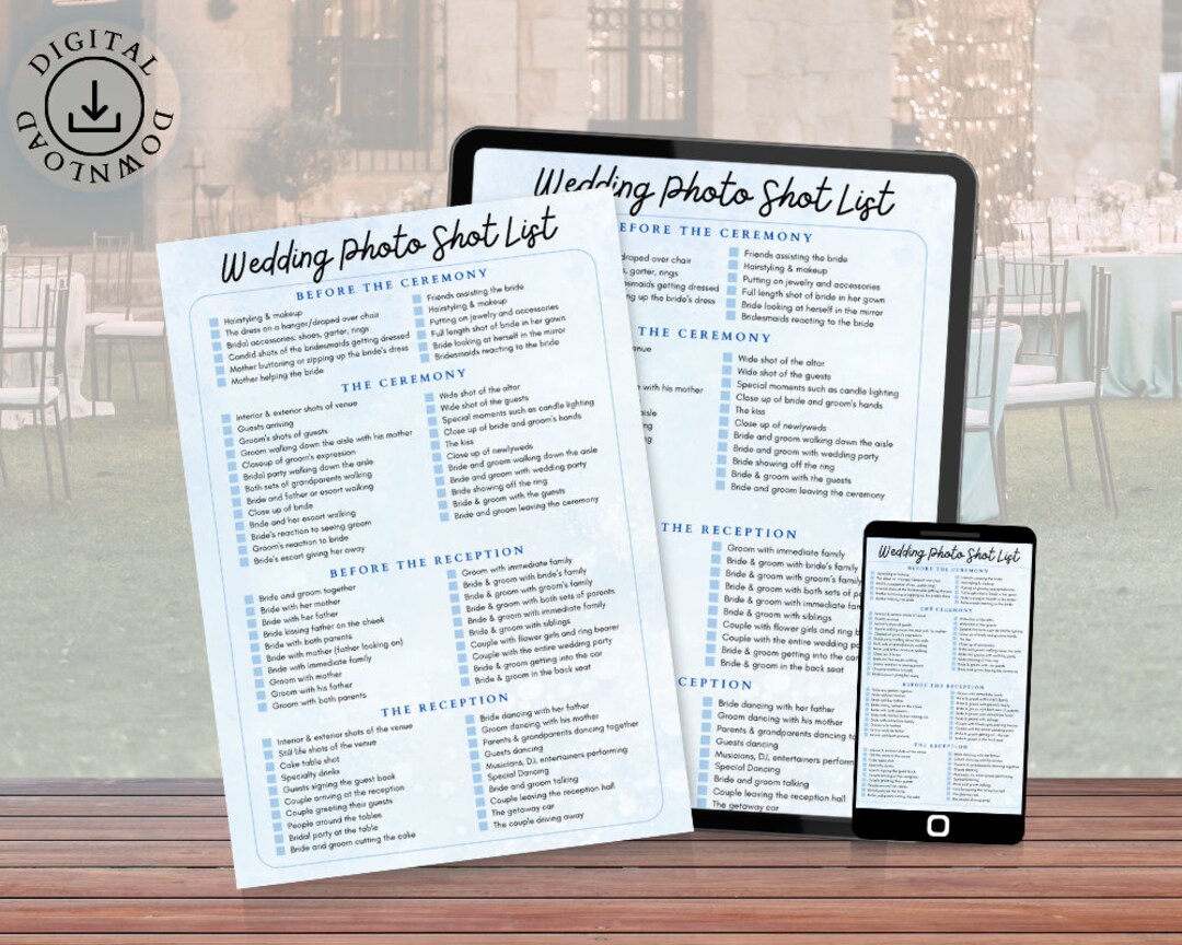 Printable Wedding Photo Checklist Photographer Cheat Sheet Wedding ...