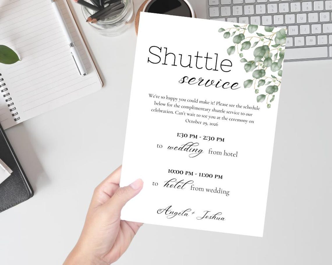 Wedding Shuttle Sign Template: Stylish Guest Direction Sign, Minimalist ...