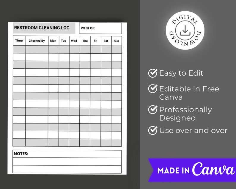 Restroom Checklist | Restroom Cleaning Log | Bathroom Home Decor ...
