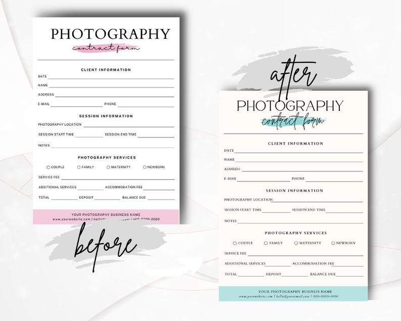 Photography Contract Template Bundle - Editable Client Agreement Forms ...