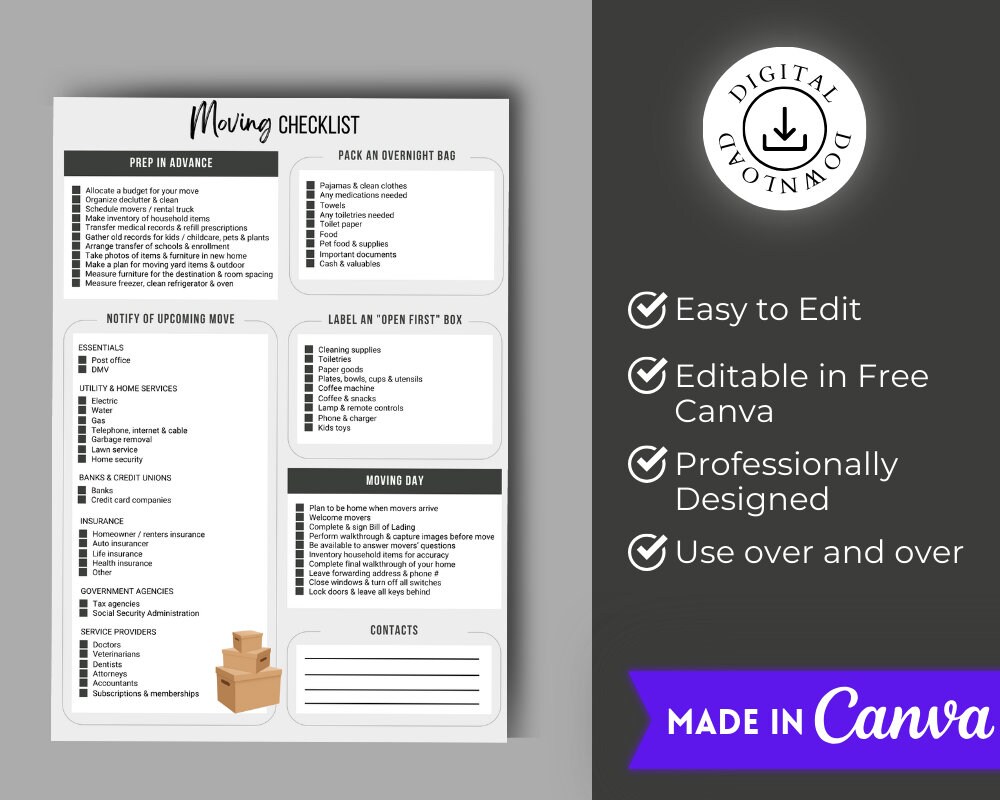 Moving Day Checklist | New Home Essential Checklist | Spring Clean ...