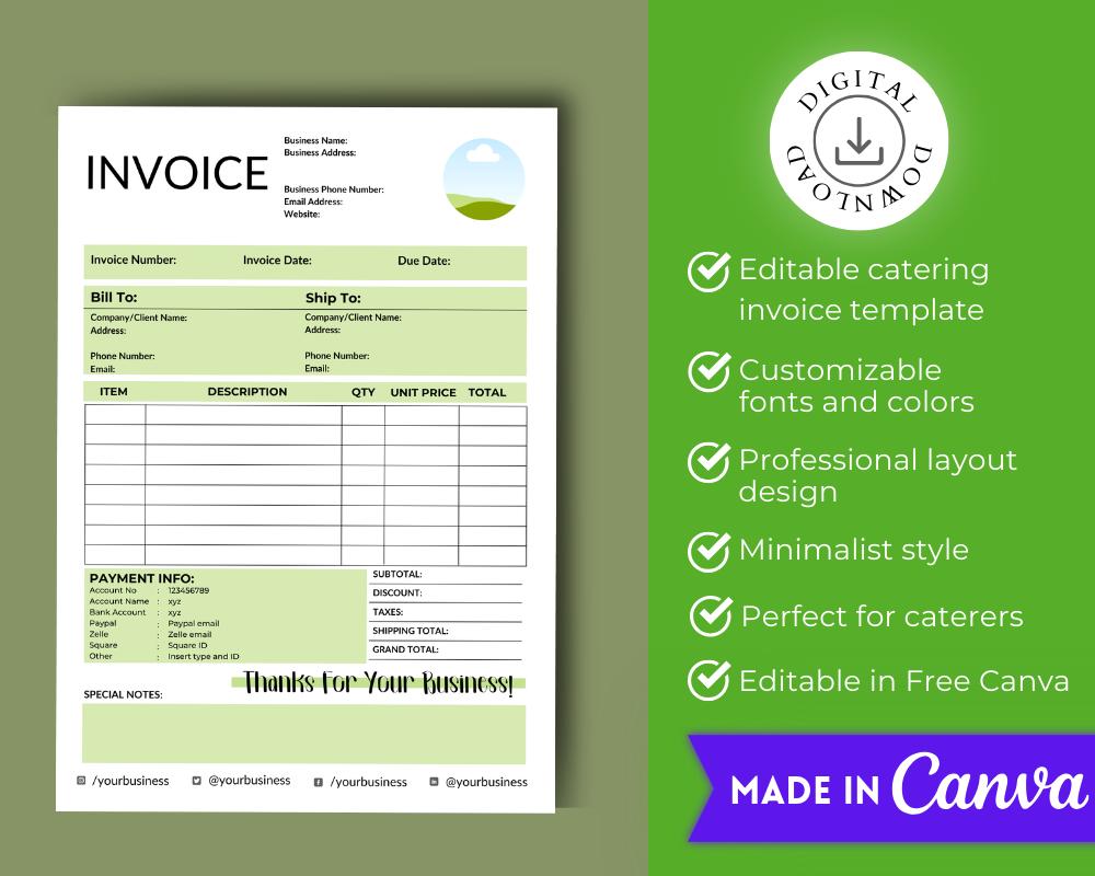 Editable Catering Invoice Template - Custom Order Form - Event Catering ...