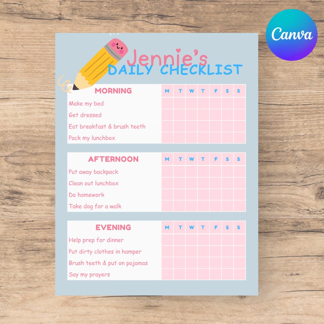 Kids Daily Routine Editable Kids Chore Chart Bundle Chore Chart ...