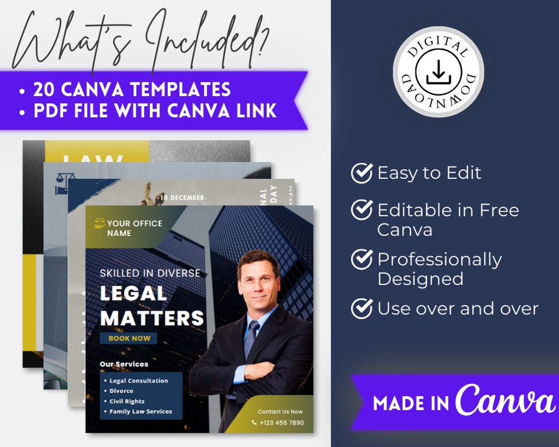 Lawyer Templates Canva Template Canva Theme Social Media Templates ...