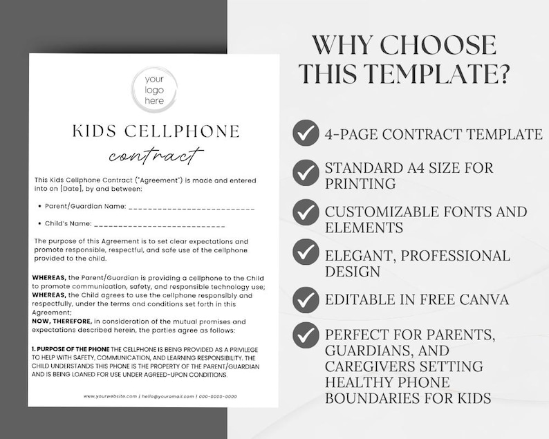 Cell Phone Contract Template: Teen and Kids Smartphone Rules - Editable ...