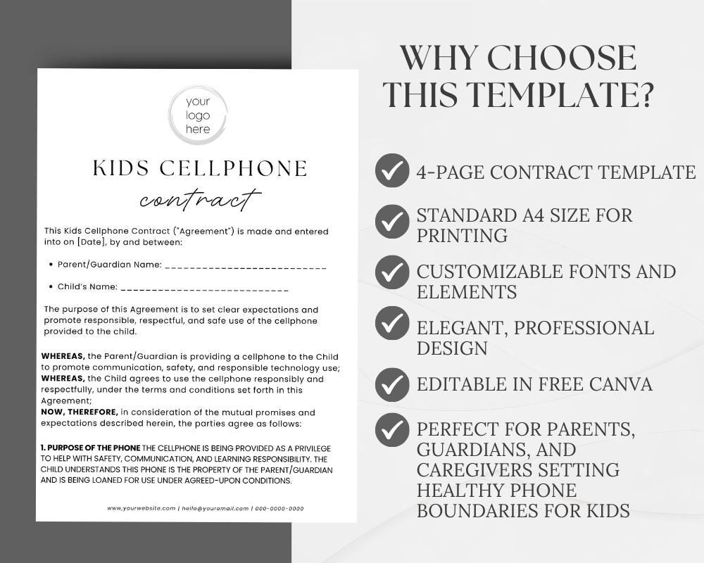 Cell Phone Contract Template: Teen and Kids Smartphone Rules - Editable ...