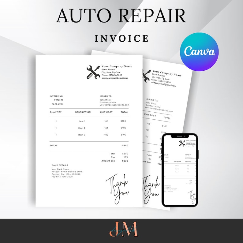 Automotive Service Invoice Template | Body Shop Contract | Body Shop ...