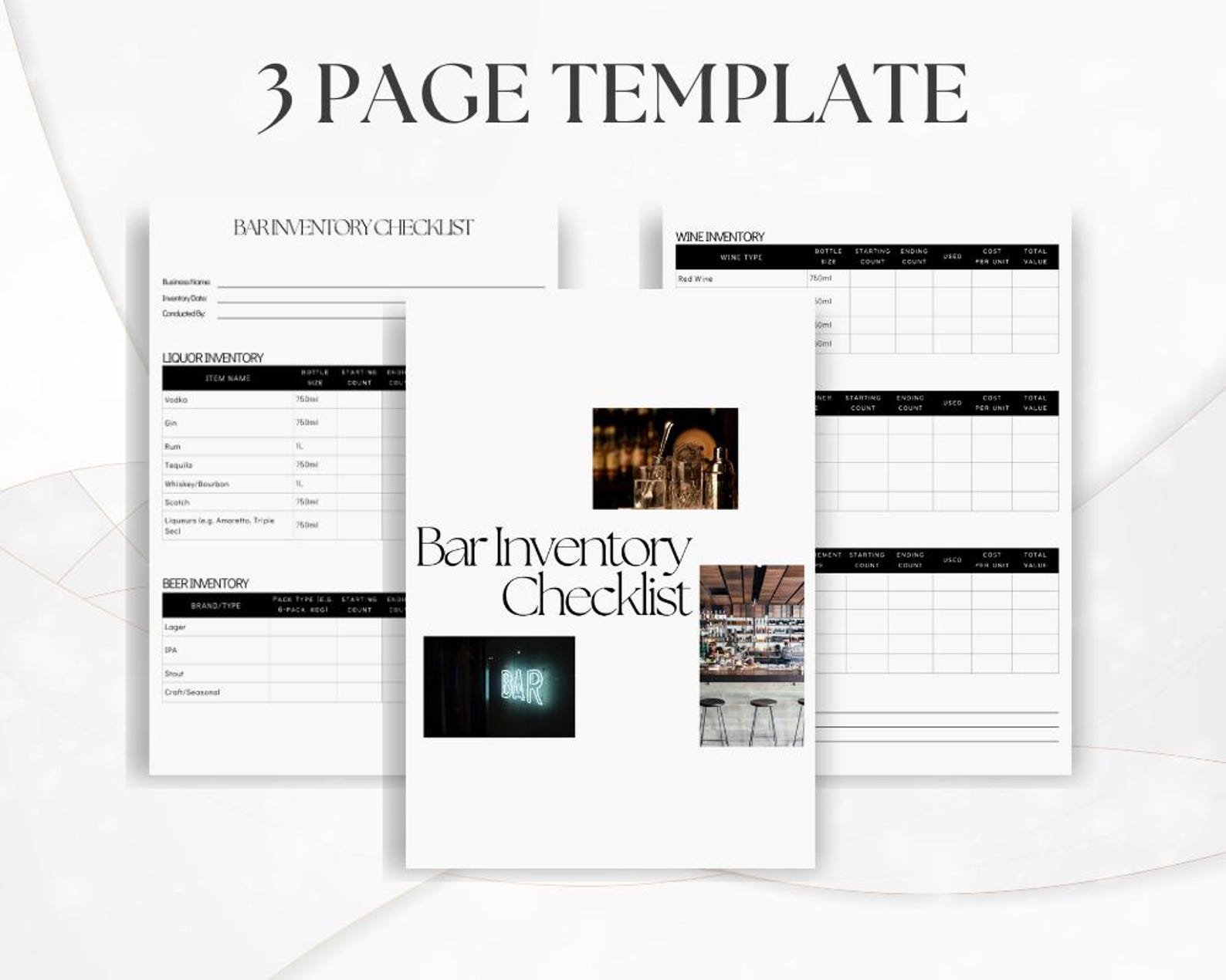 Bar Inventory Checklist, Printable PDF for Bartenders, Liquor Stock ...