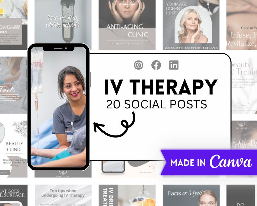 Iv Therapy Social Media Template Instagram Bundle Canva Iv Drip Designs ...