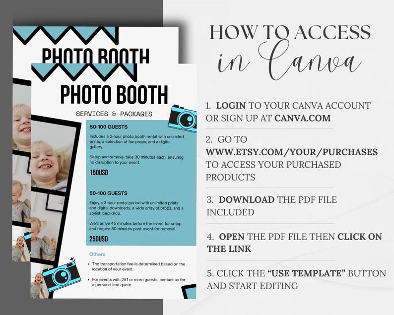 Photo Booth Services Price List, Printable Template, Digital Download ...