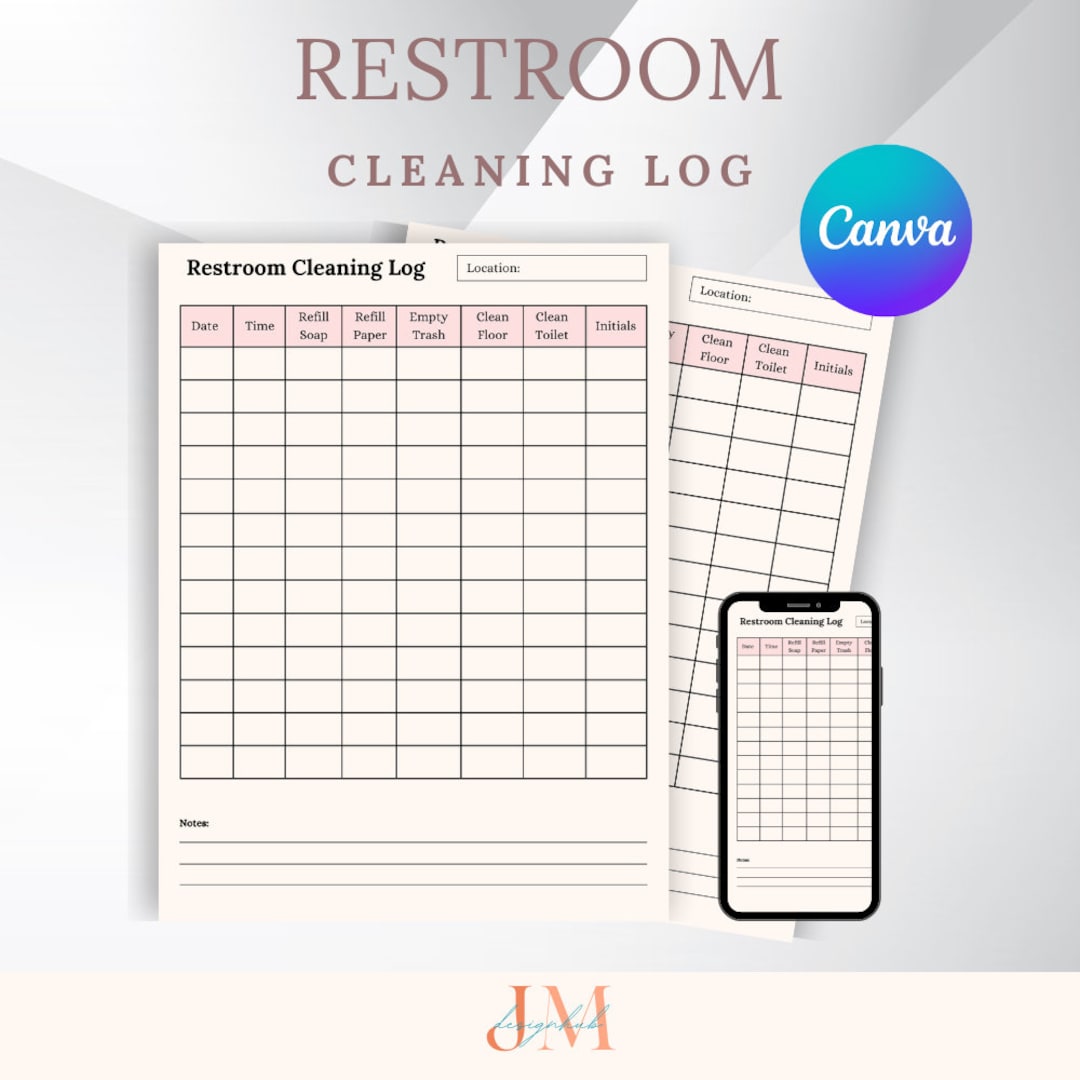 Restroom Cleaning Log Printable Checklist for Businesses Bathroom ...