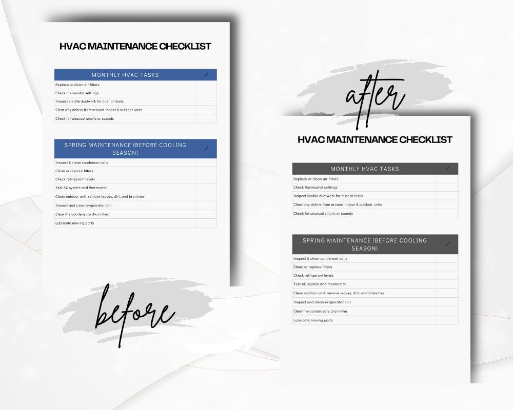 HVAC Maintenance Checklist Digital, Home Maintenance Checklist, Air ...