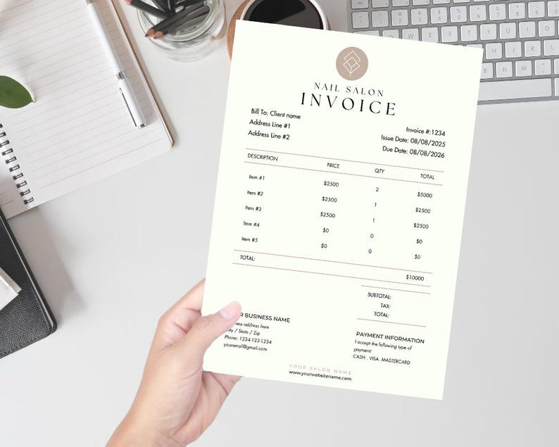 Nail Tech Invoice Template - Editable Canva Form for Nail Technicians ...