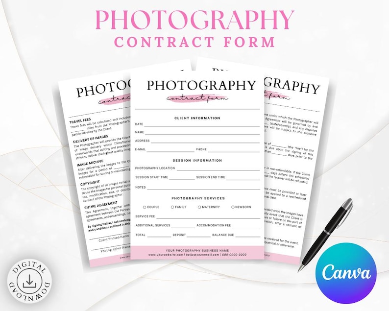 Photography Contract Template Bundle - Editable Client Agreement Forms ...