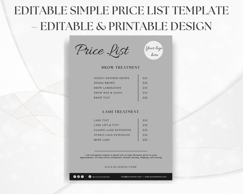 Editable Price List Template, Salon Price List, Canva Template, Digital ...