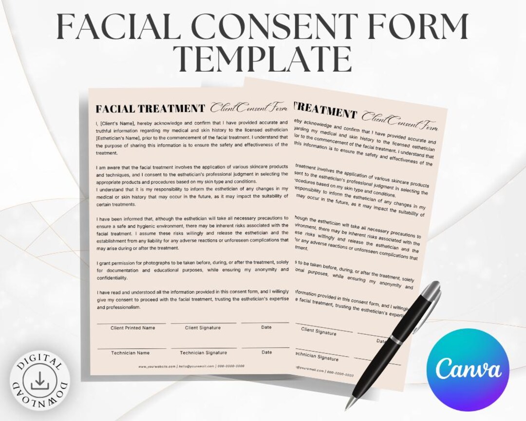 Facial Consent Form Template, Editable Skincare Form, Digital Download ...