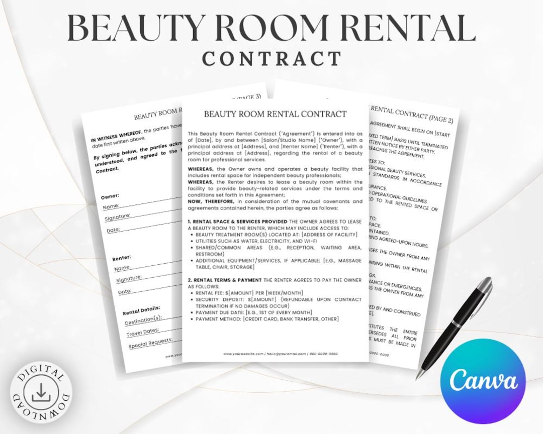 Beauty Room Rental Contract - Editable Salon Booth Lease Agreement ...