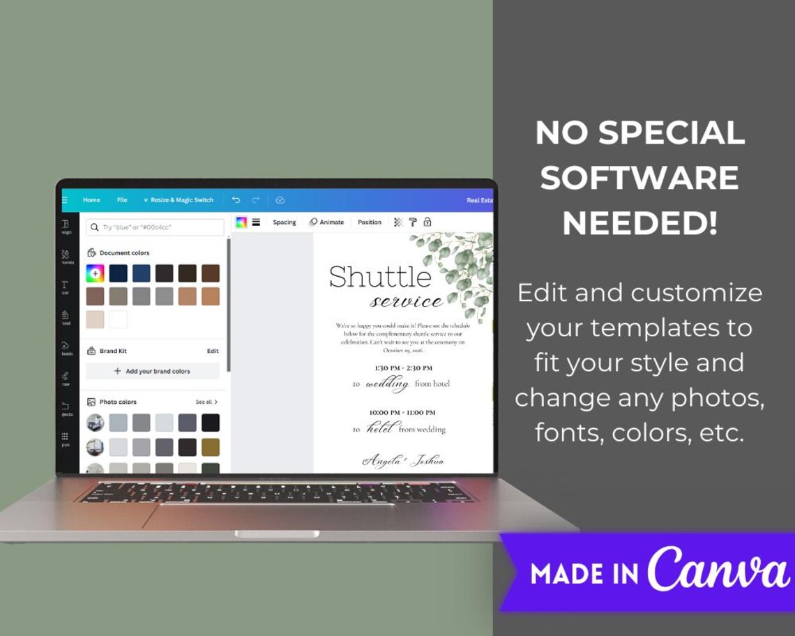 Wedding Shuttle Sign Template - Elegant Transportation Printable - DIY ...