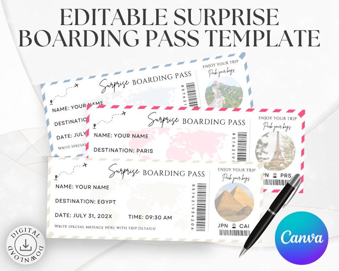 Editable Surprise Boarding Pass Template, Digital Download, Surprise ...