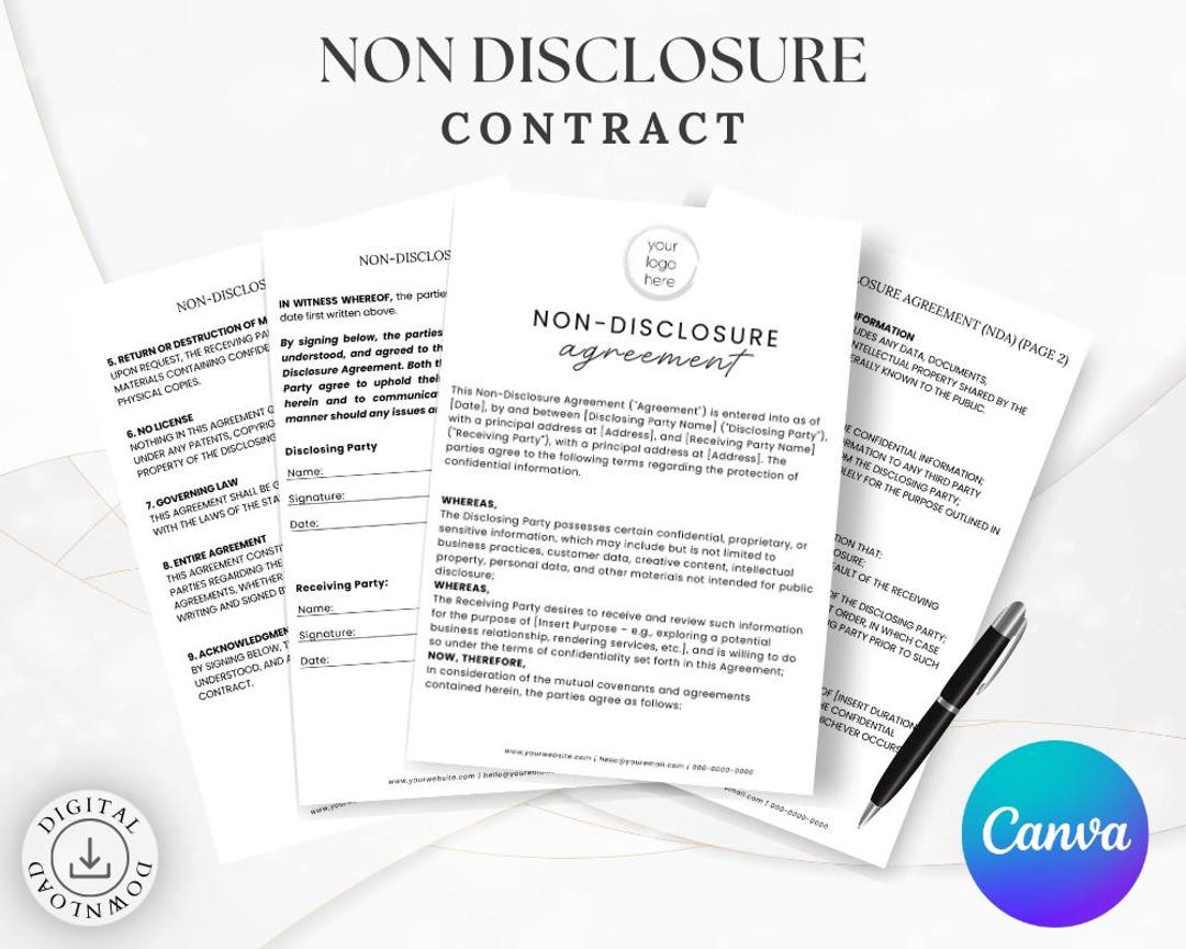 Non Disclosure Template, Editable NDA Agreement, Confidentiality ...