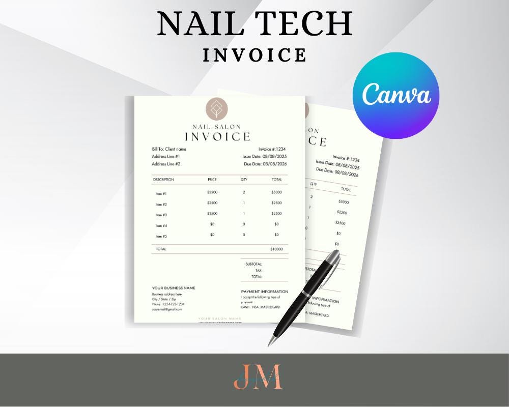 Nail Tech Invoice Template - Editable Canva Form for Nail Technicians ...