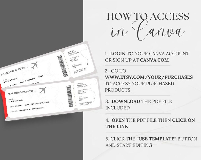 Editable Cute Boarding Pass Template, Canva Template, Printable ...