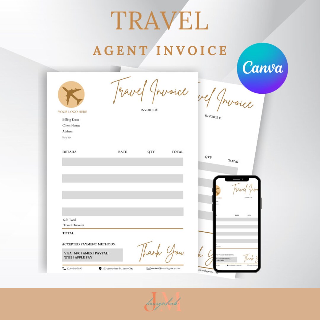Travel Agent Invoice Templates: Customizable Canva Forms - Editable PDF ...