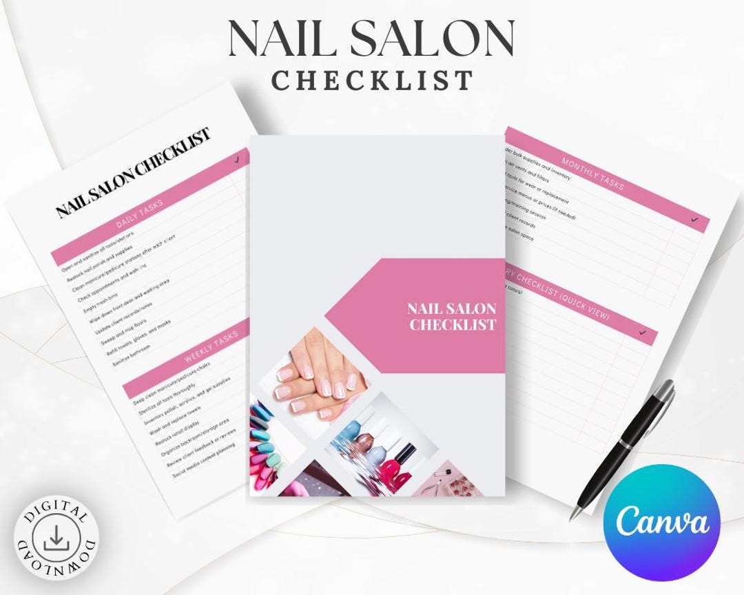 Nail Salon Checklist Printable, Daily Weekly Monthly Cleaning Task List ...