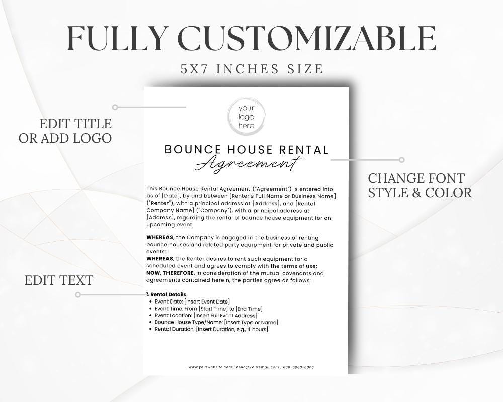 Bounce House Contract, Editable Rental Agreement, Inflatable Waiver ...