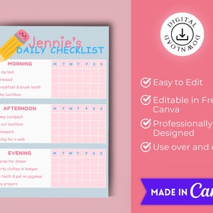 Kids Daily Routine Editable Kids Chore Chart Bundle Chore Chart ...