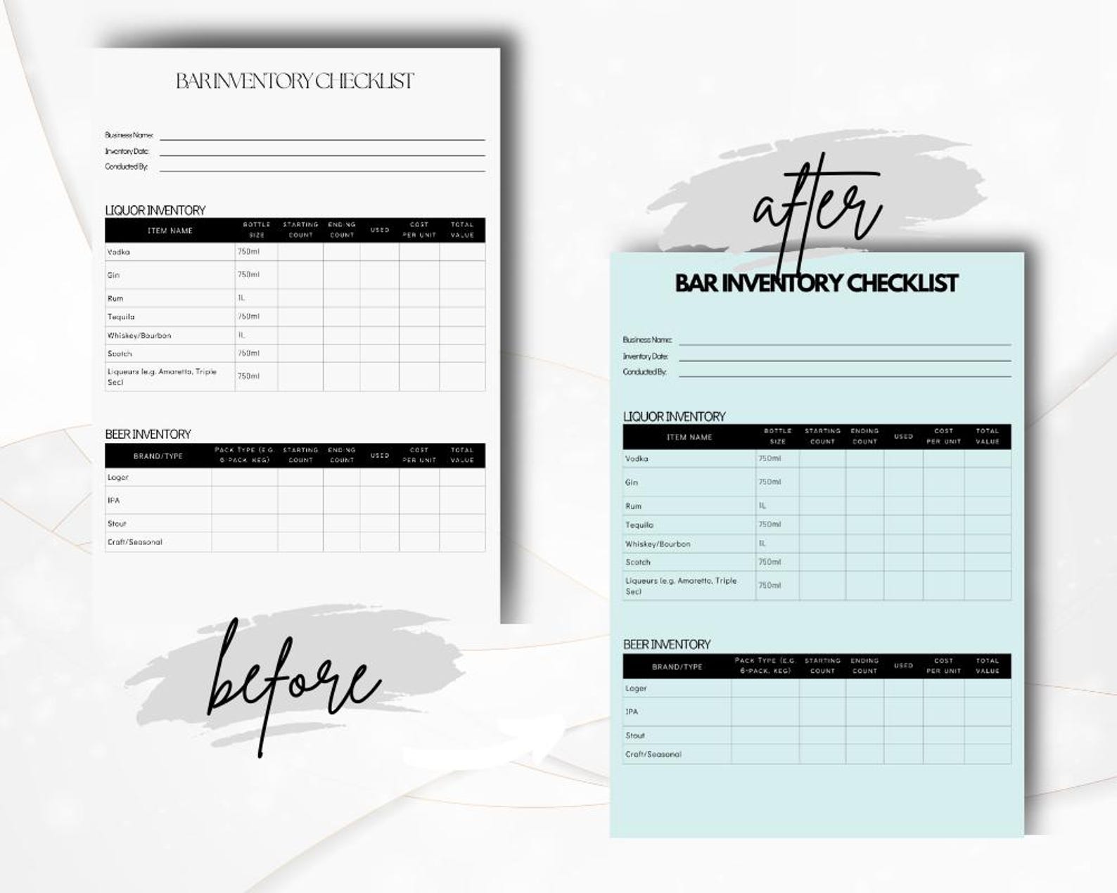 Bar Inventory Checklist, Printable PDF for Bartenders, Liquor Stock ...