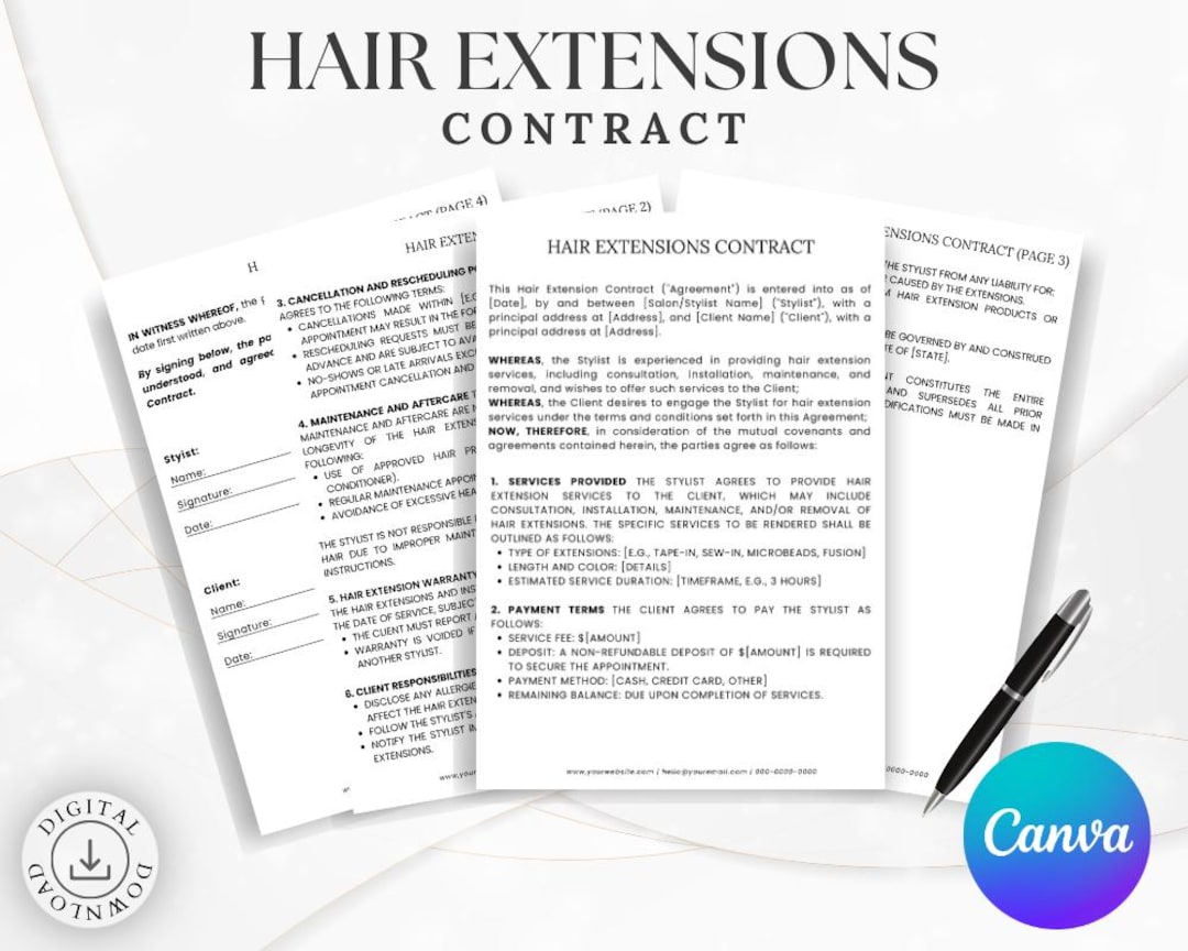 Hair Extension Contract Template - Editable Client Agreement ...