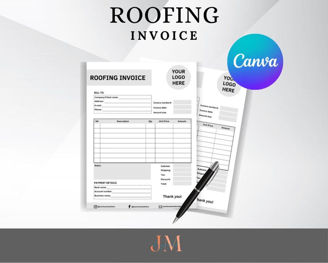 Roofing Estimate Template Contractor Invoice, Editable PDF ...