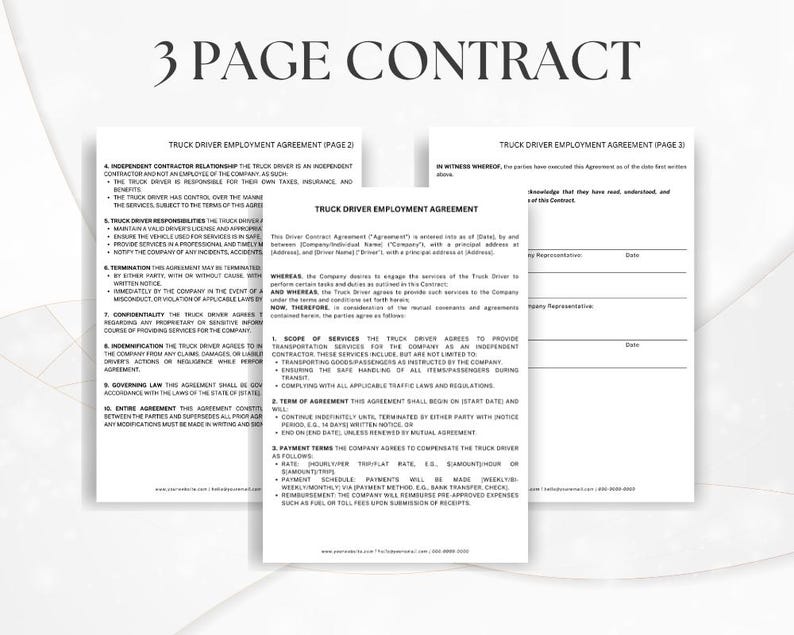 Driver Contract Template - Owner Operator UPS Agreement - Editable PDF ...