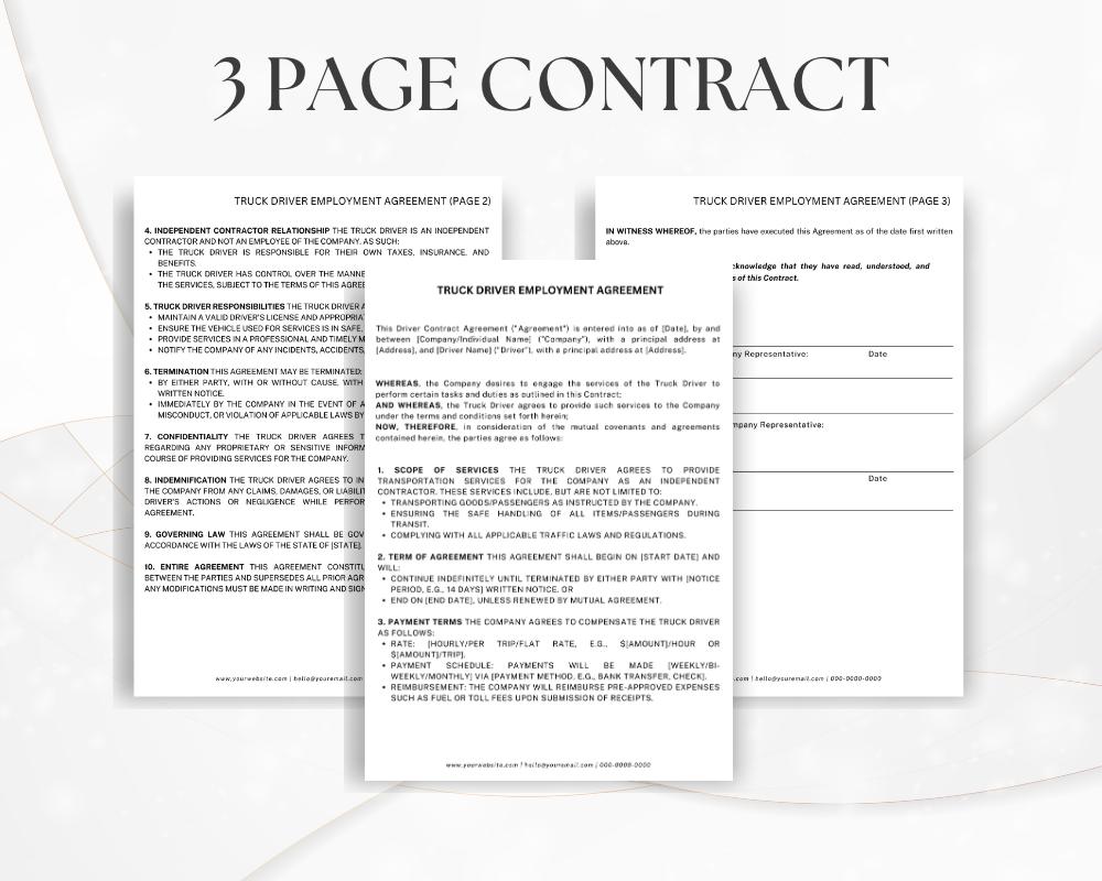 Truck Driver Contract Template - Editable Owner-operator Agreement ...