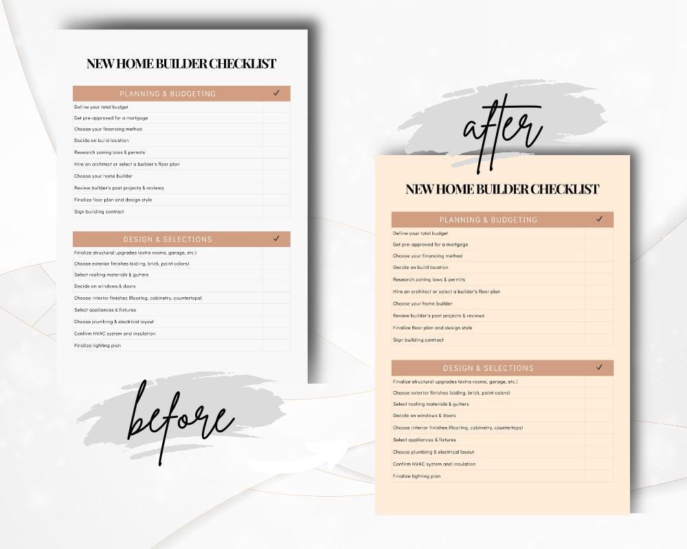 New Home Builder Checklist, Essential Home Construction Guide, Building Planner, Project ...