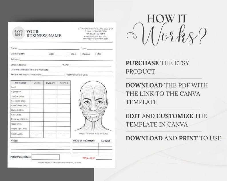 Botox Treatment Sheet, Editable Consent Form for Medspa, Aesthetic ...