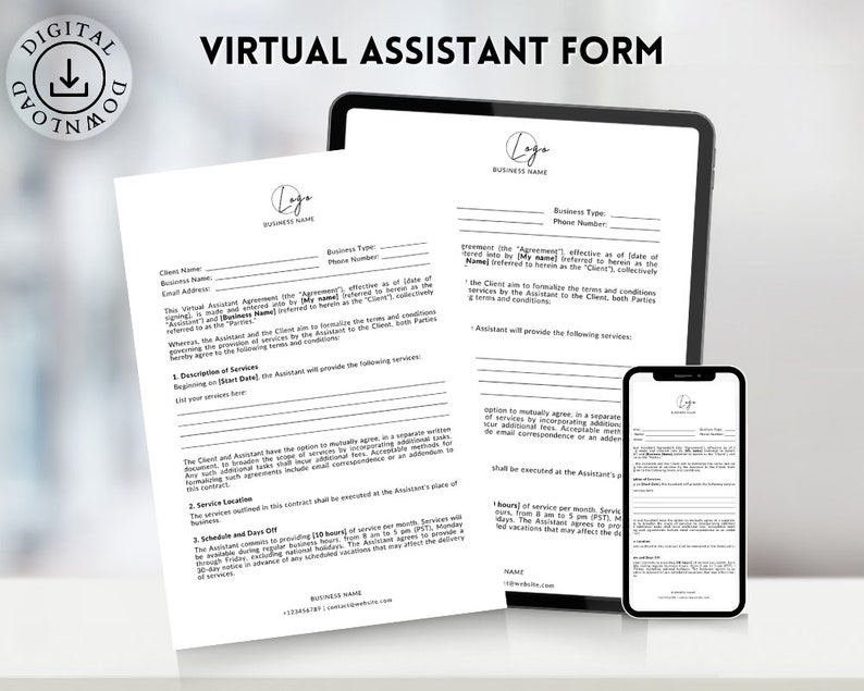 Virtual Assistant Contract Freelance Service Agreement Client Agreement ...