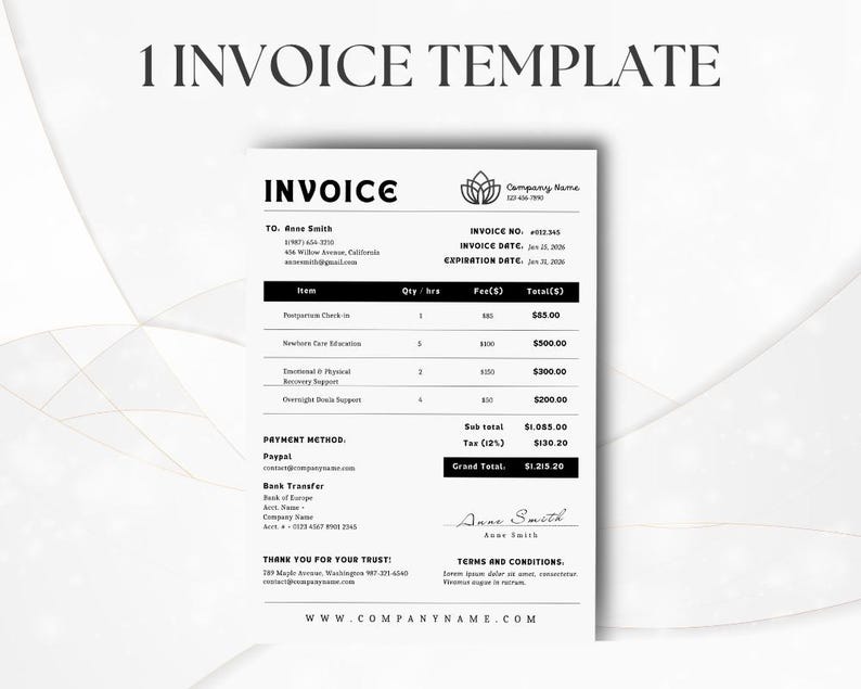 Doula Invoice Template - Editable Birth Doula Contract - Client Payment ...