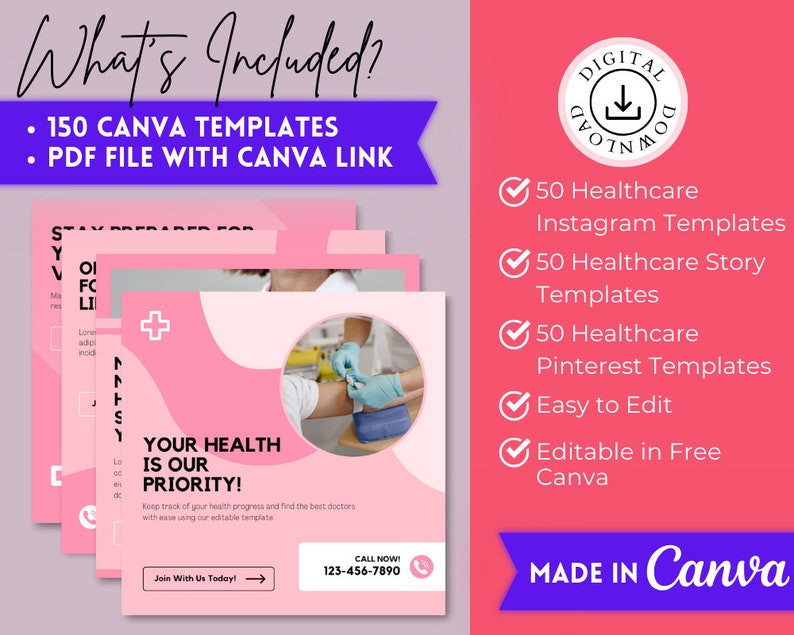 Healthcare Social Media Template | Canva Instagram Templates for ...