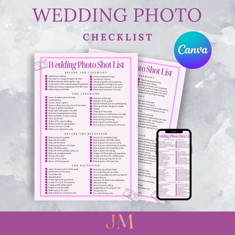Printable Wedding Photo Checklist | Photographer Cheat Sheet | Wedding ...