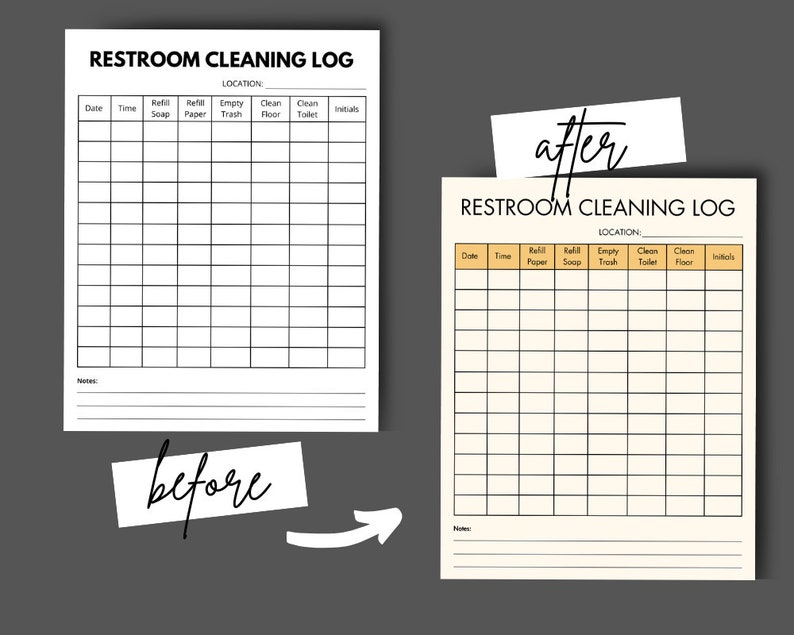 Bathroom Cleaning Log Restroom Checklist Bathroom Sign Neutral Nursery ...