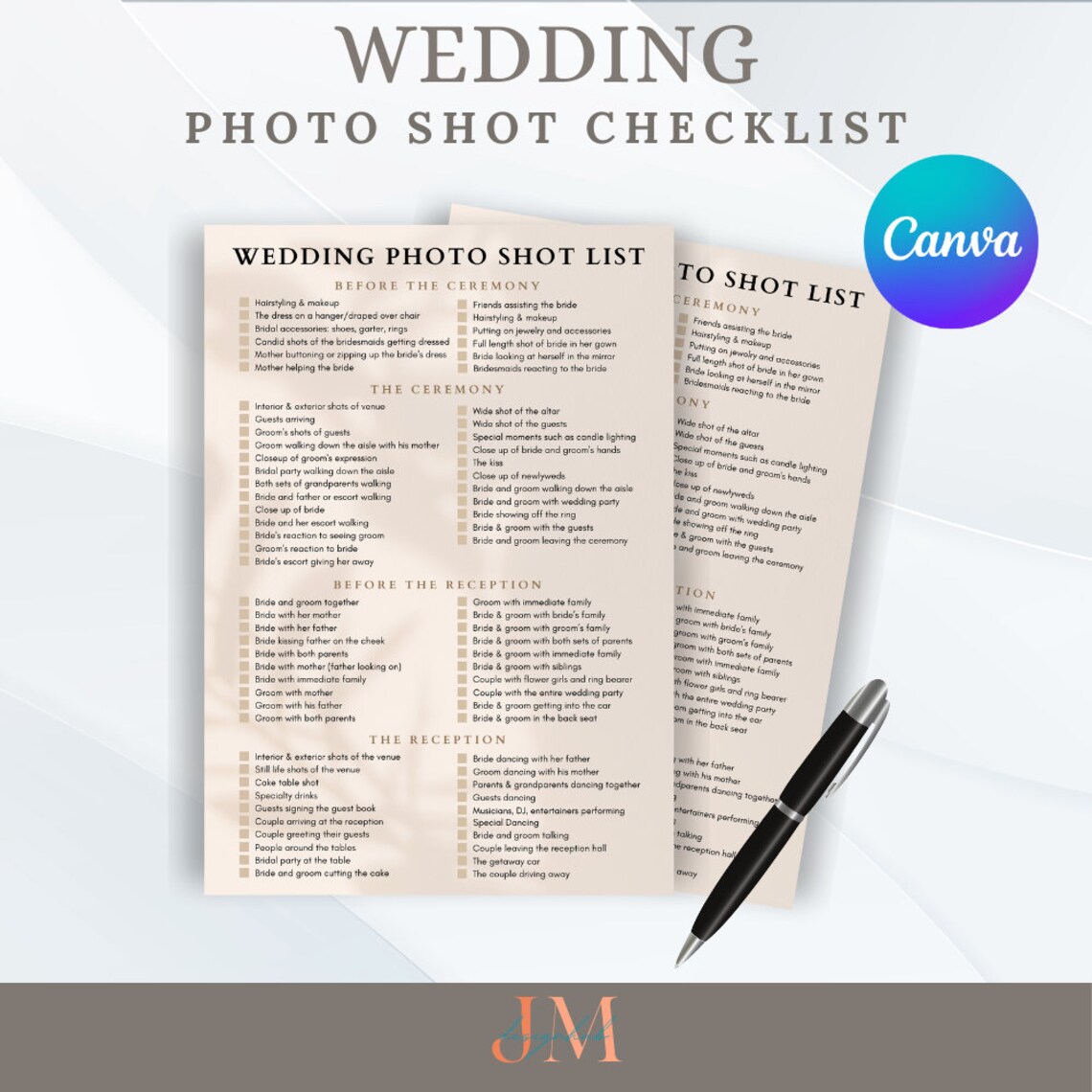Printable Wedding Photo Checklist | Photographer Form | Editable ...