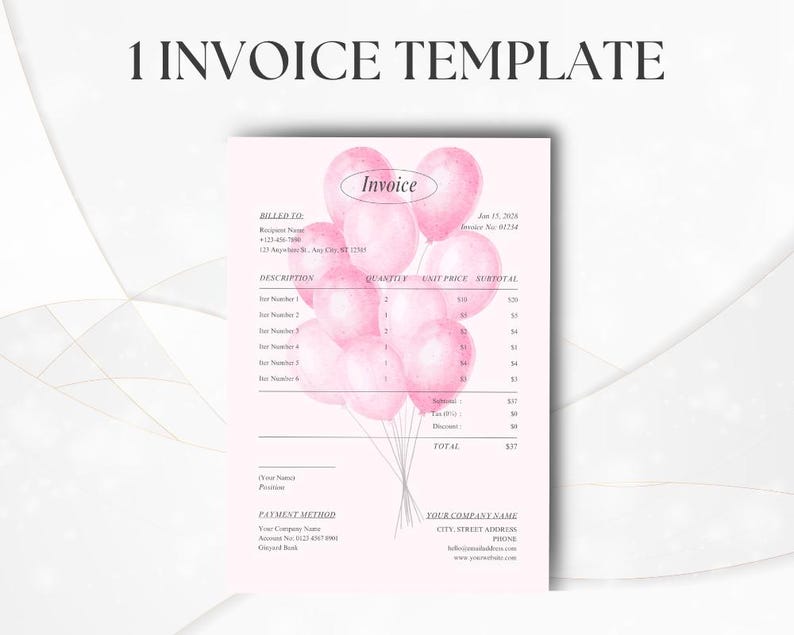 Balloon Invoice Template, Editable Balloon Decor Contract, Business ...
