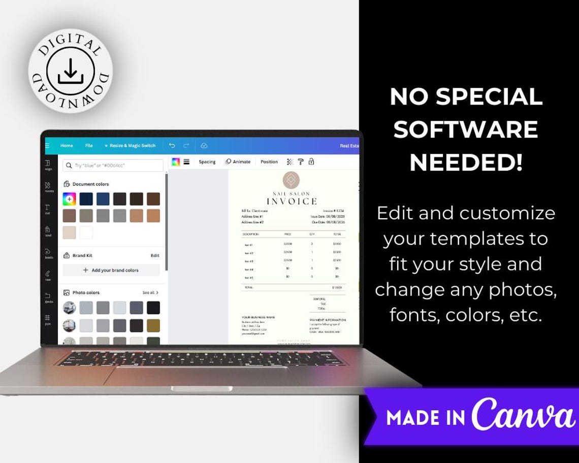 Nail Tech Invoice Template - Editable Canva Form for Nail Technicians ...