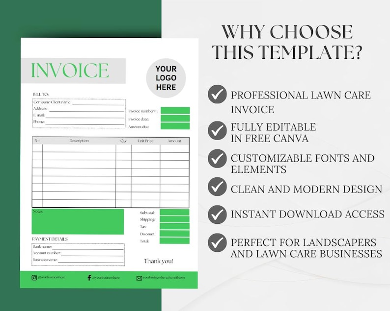 Lawn Care Invoice Template: Customizable Editable Form - PDF and Canva ...